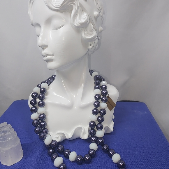 Heidi Daus | Jewelry | Heidi Daus Vintage 43 Inch Blue Pearl And White ...